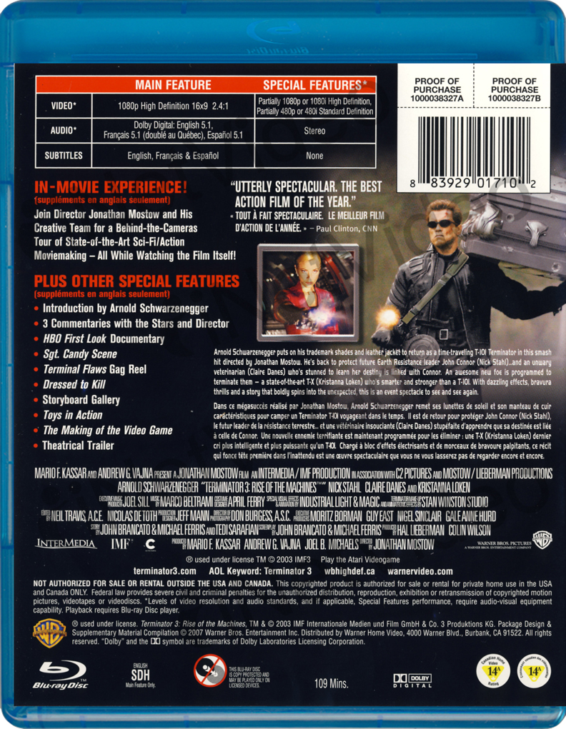 Terminator 3: Rise of the Machines (Blu-ray Disc, 2008, Canadian French ...