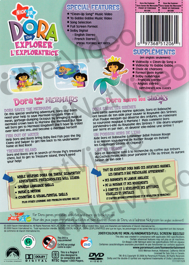 Dora the Explorer - Dora Saves the Mermaids (DVD, 2008, Canadian French ...